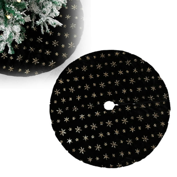 Black Christmas Tree Skirt with Gold Glitter Snowflakes, Soft Plush ...
