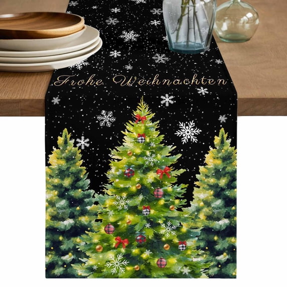 Black Christmas Tree Table Runner 70 Inches, Xmas Tree Snowflake Winter ...