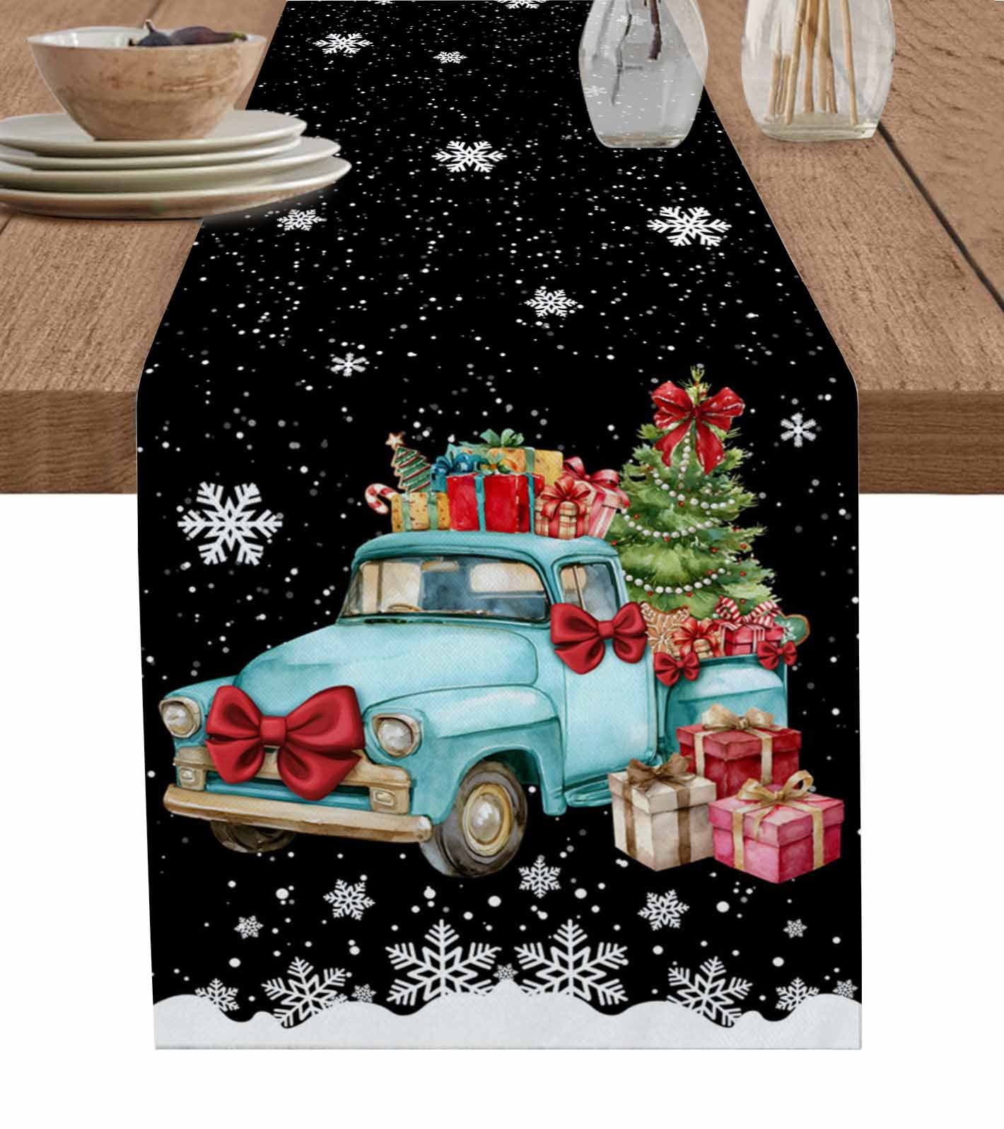 Black Christmas Trucks Table Runner 70 Inches, Xmas Tree Winter Gifts ...
