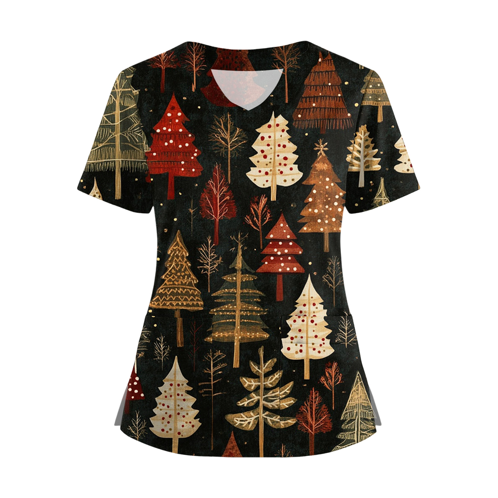 Black Christmas Tunic Women'S Cute Christmas Print Care Smock V-Neck ...
