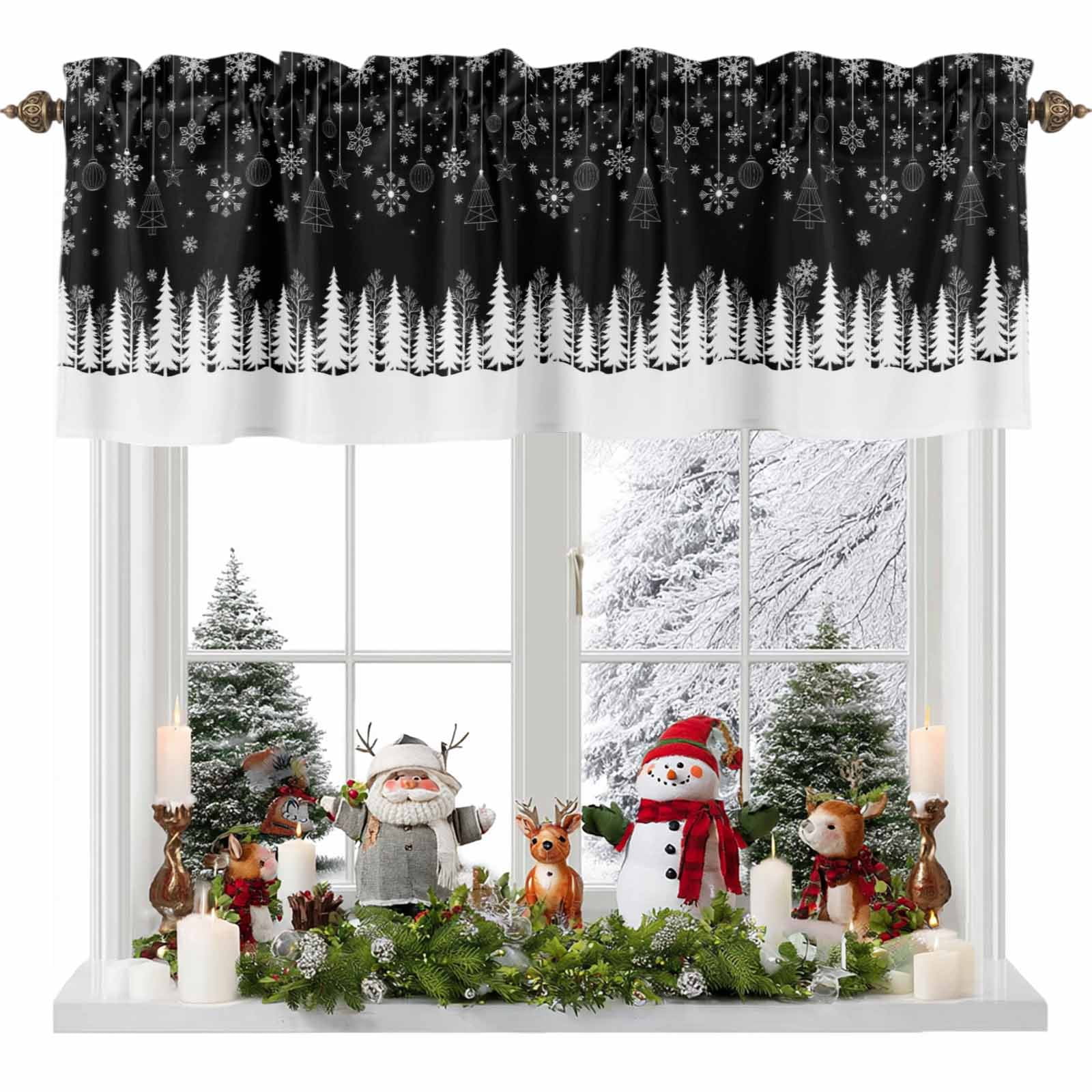 Black Christmas Valances for Windows, 42 x 18in, Christmas Trees ...