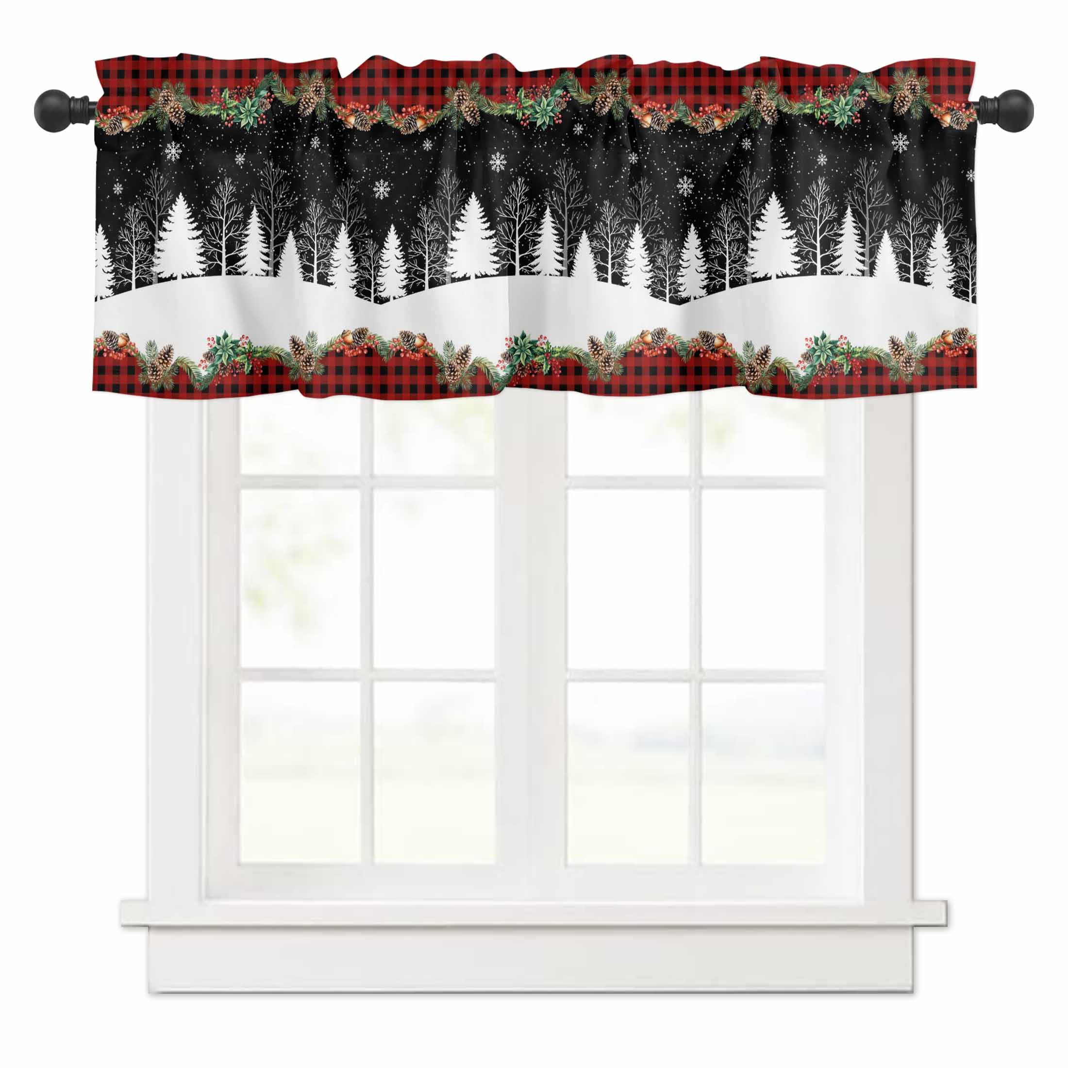 Black Christmas Valances for Windows Winter Snowflakes Tree Xmas ...