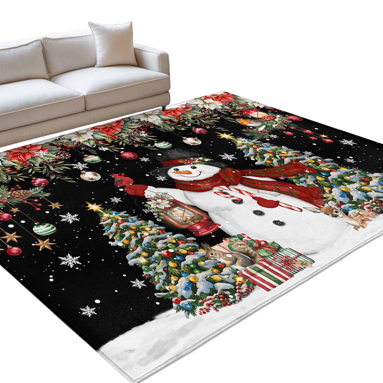 Black Christmas Washable Rug 4x6 Area Rug for Living Room Bedroom Non ...