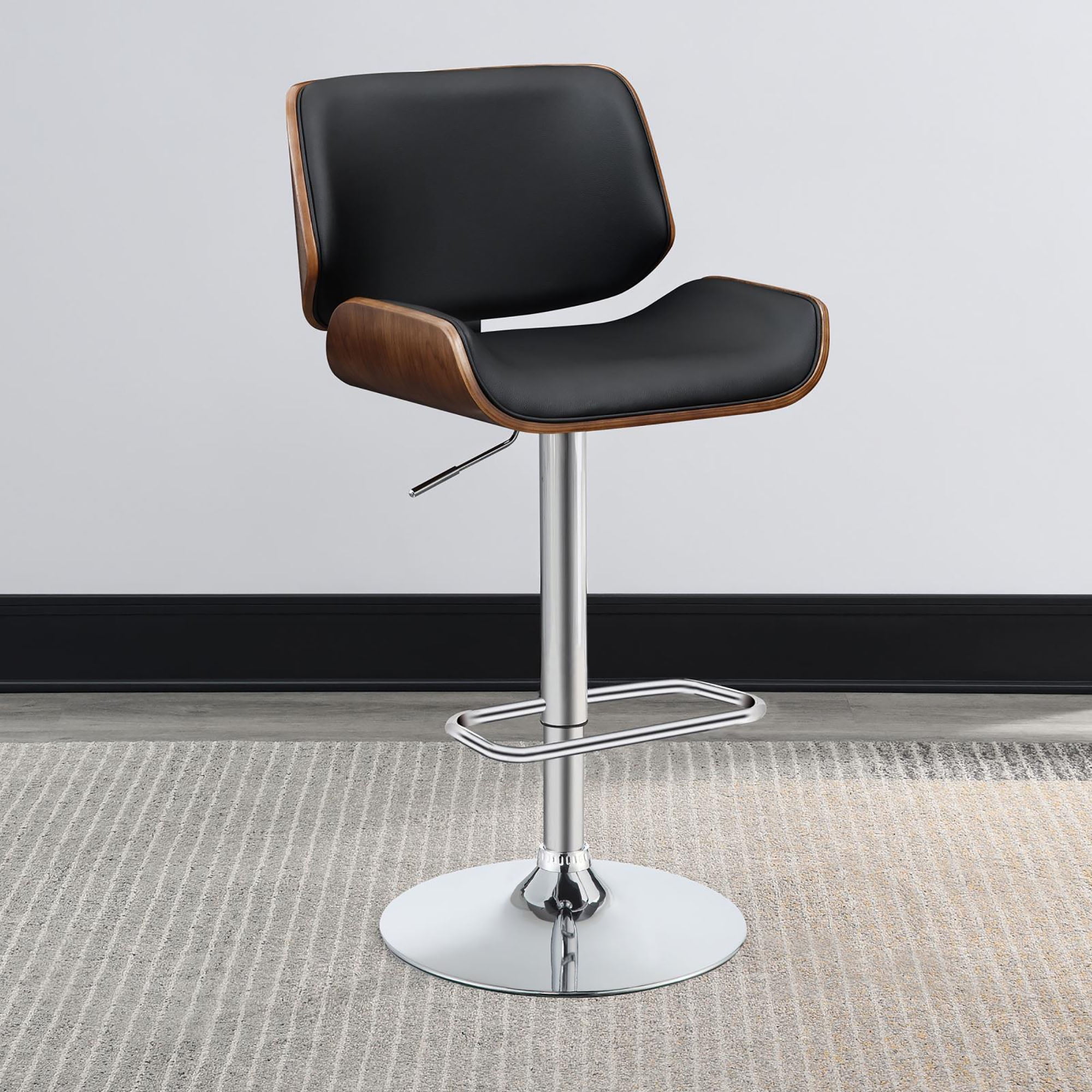 Black & Chrome Adjustable Bar Stool - Faux Leather, Modern Design ...