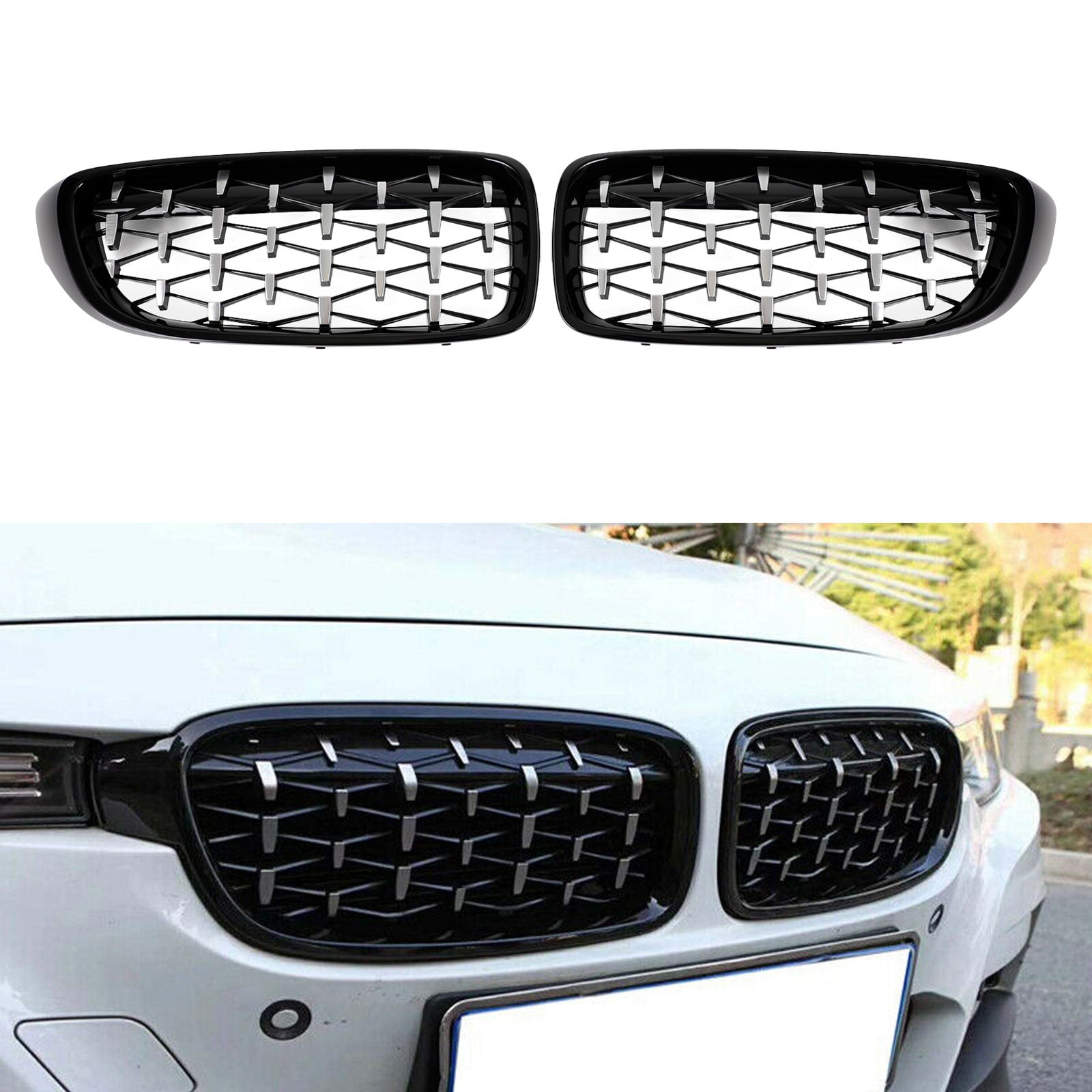 Black & Chrome Diamond Front Upper Grille For BMW 4 Series F32 F33 F36 ...