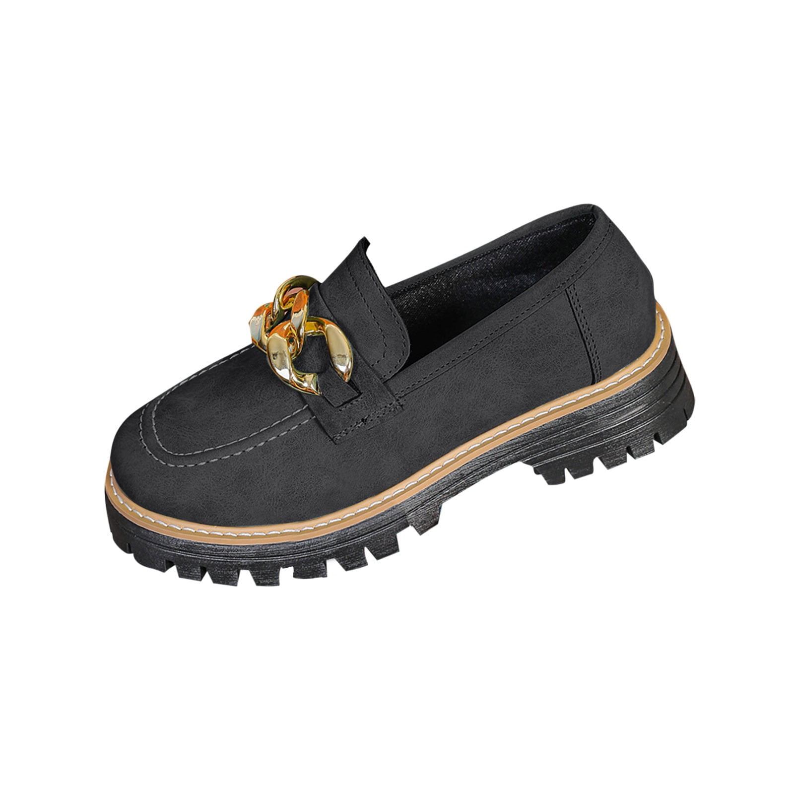 Black Chunky Heel Flocked Loafers With Soft Interior And Durable ...