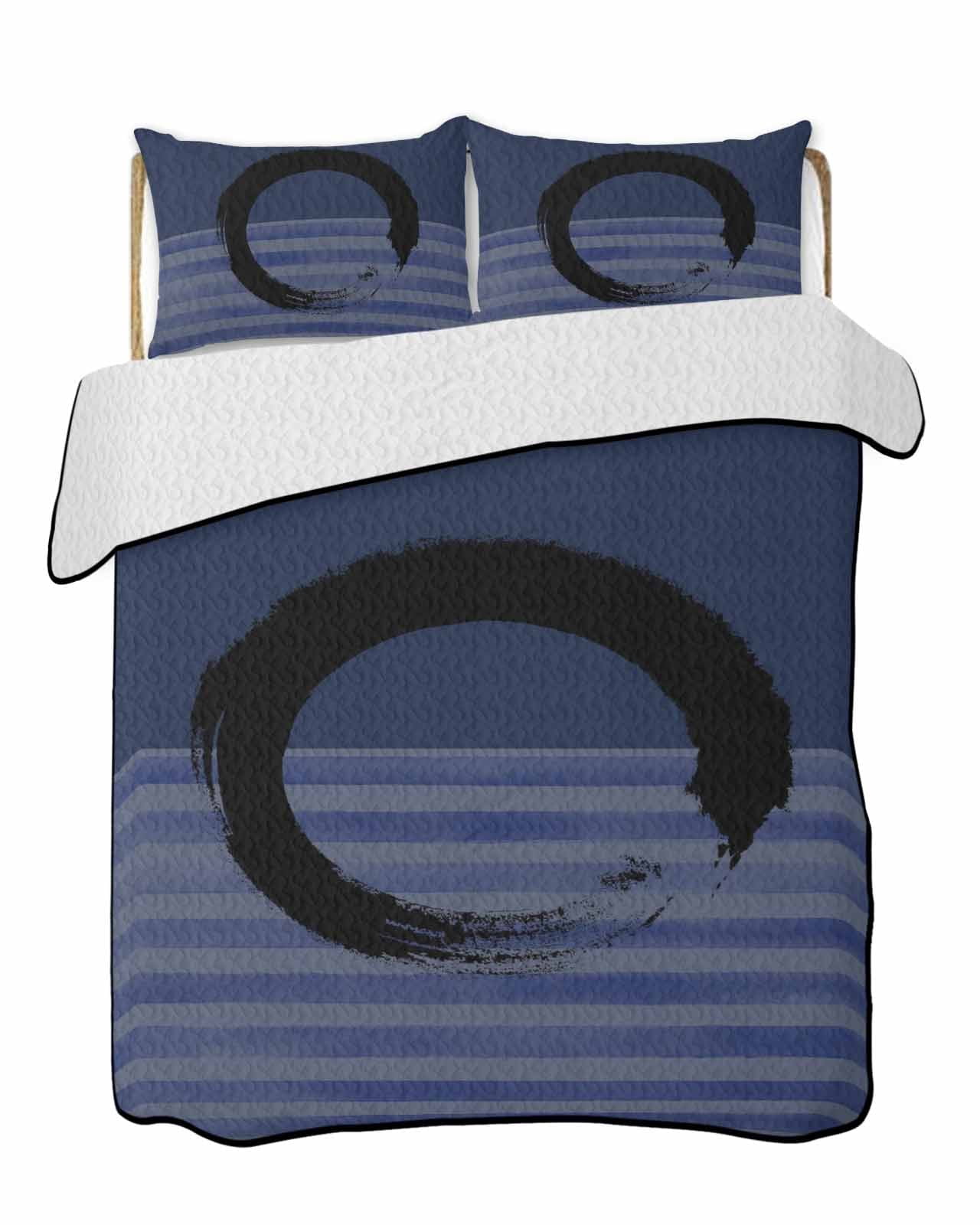 Black Circle 3 Piece Quilt Bedding Set with 2 Pillow Shams, Japanese ...