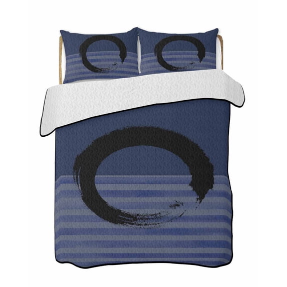 Black Circle 3 Piece Quilt Bedding Set with 2 Pillow Shams, Japanese ...