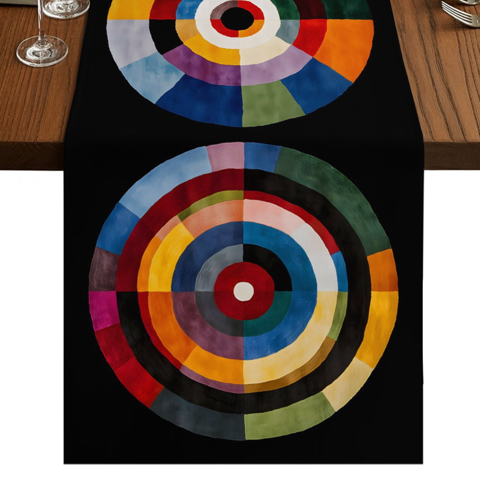 Black Circle Burlap Cotton Table Runner 13x60 Inches Long, Geometric ...