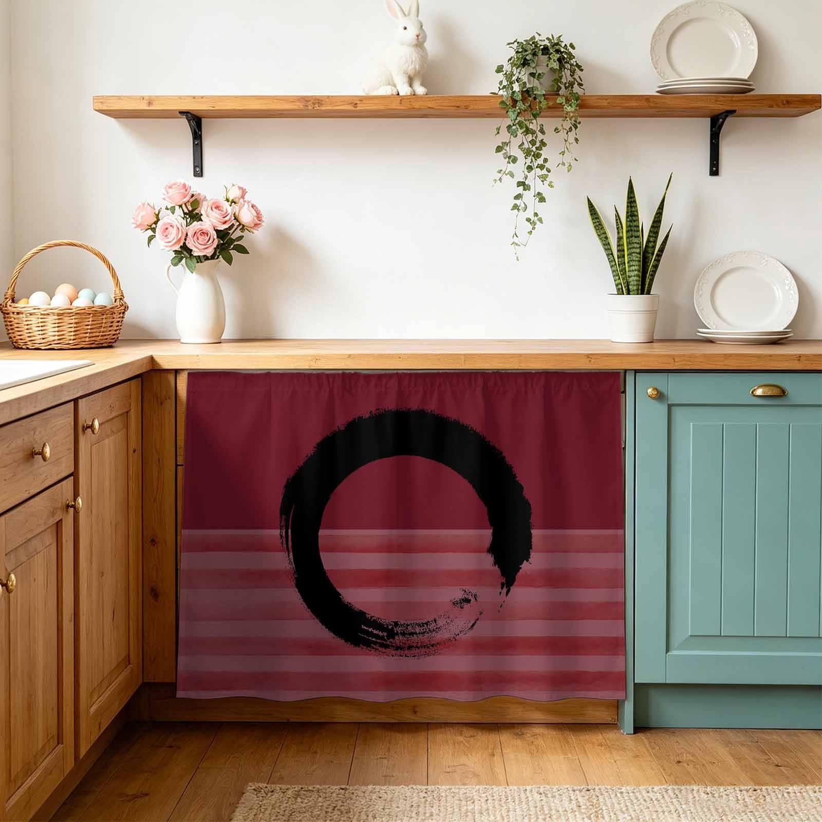 Black Circle Cabinet Curtains 10" W x 11" L Japanese Style Circle Red ...