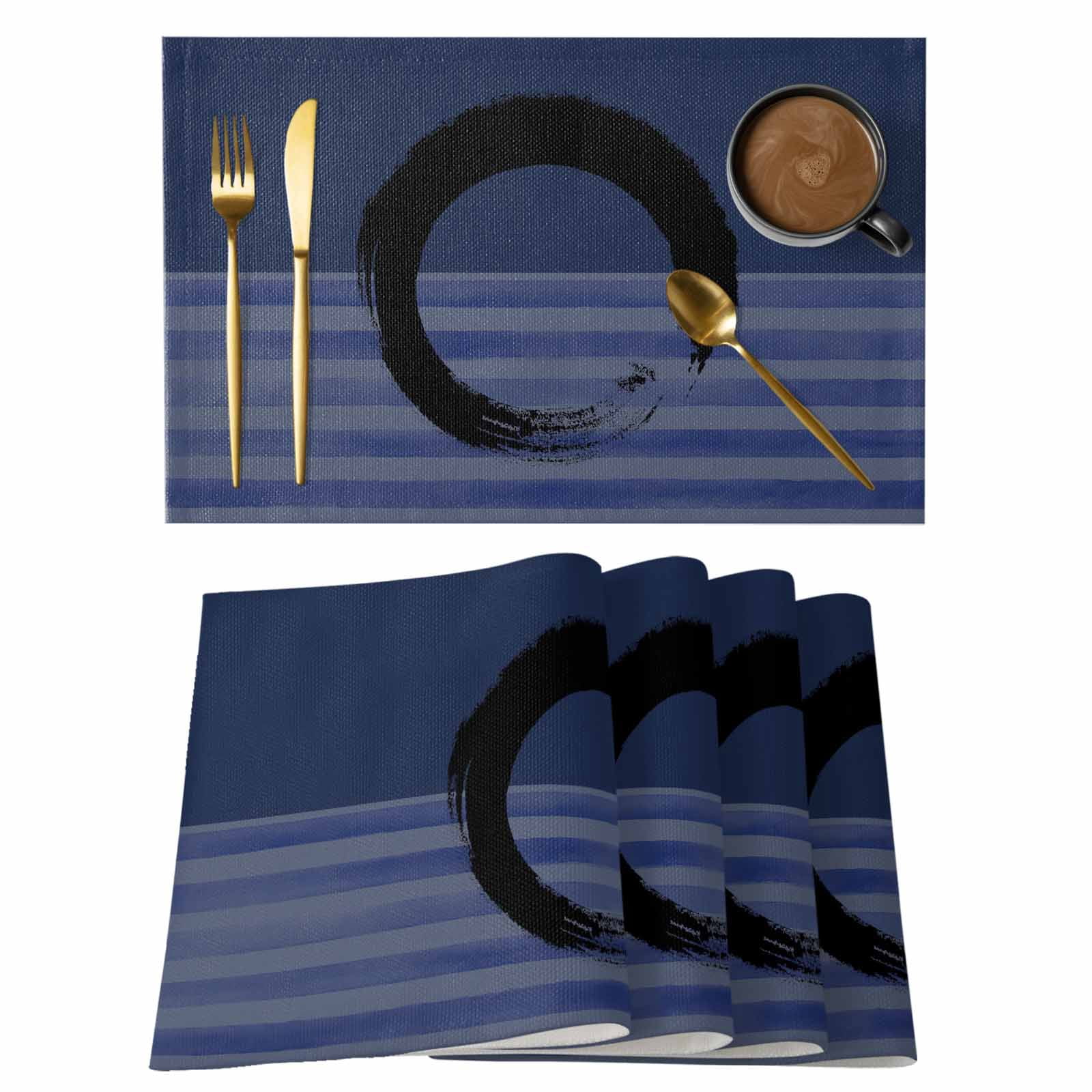 Black Circle Cotton Linen Placemats Set of 12, Japanese Style Circle ...