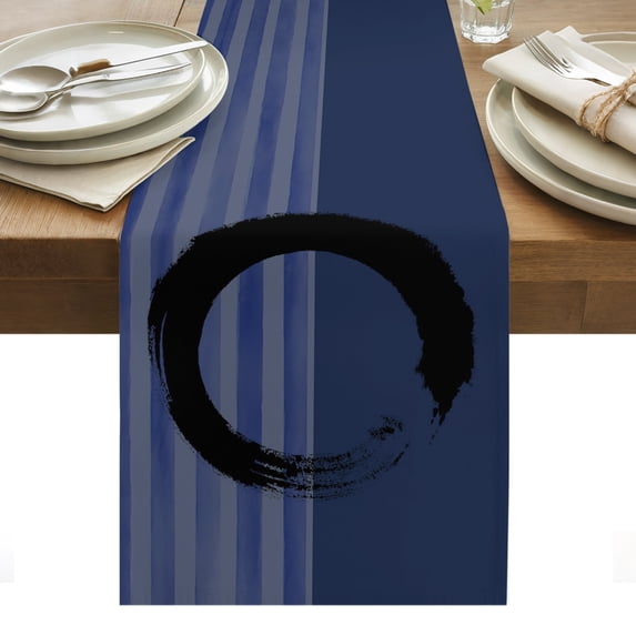 Black Circle Cotton Linen Table Runner Japanese Style Circle Blue ...