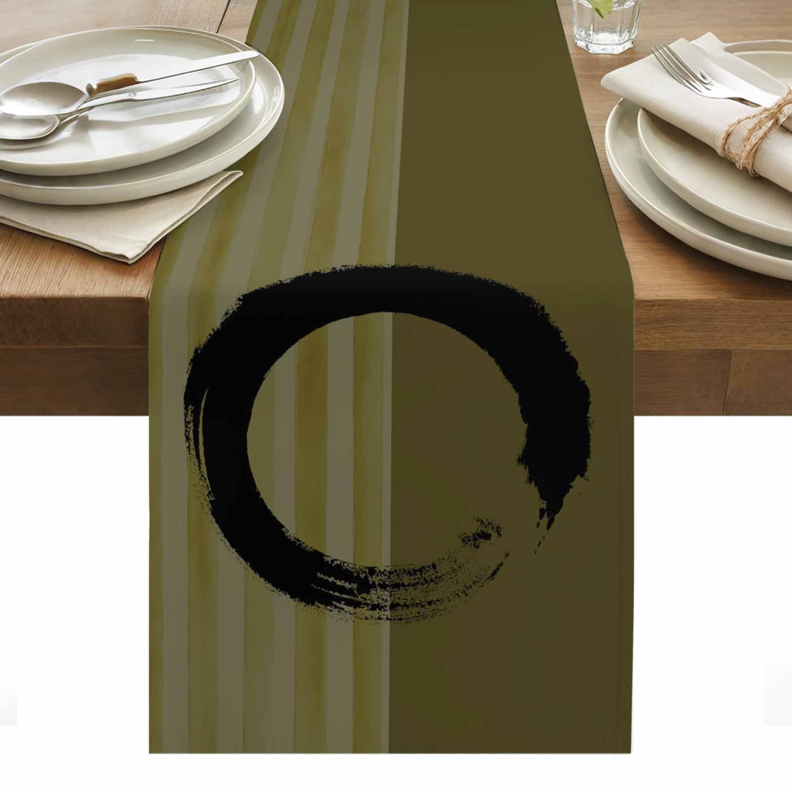 Black Circle Cotton Linen Table Runner Japanese Style Circle Green ...