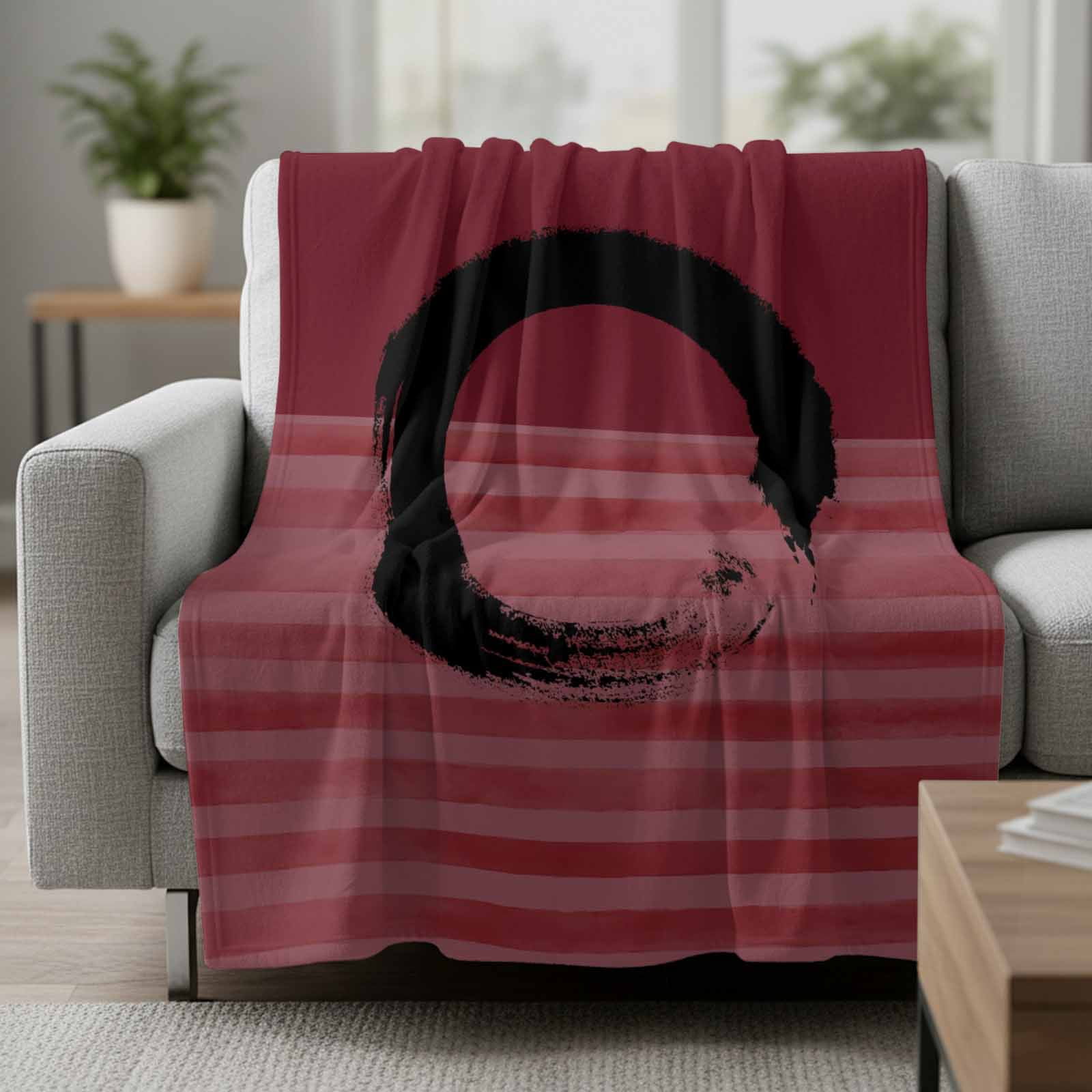 Black Circle Fleece Throw Blanket Japanese Style Circle Red Strips ...