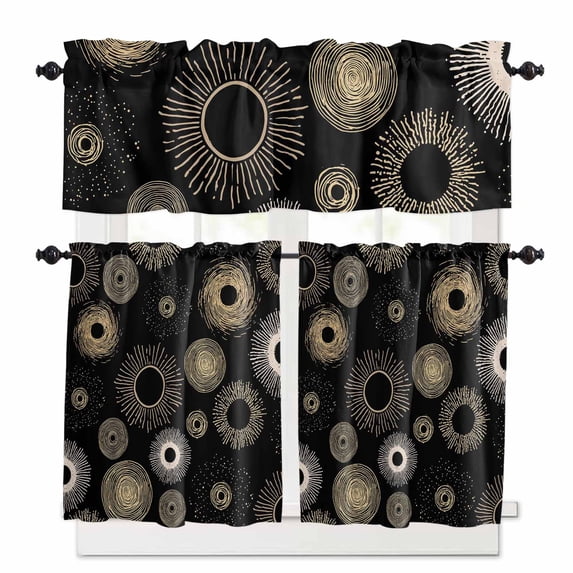 Black Circle Kitchen Curtains Valance and Tier Set Lines Modern ...