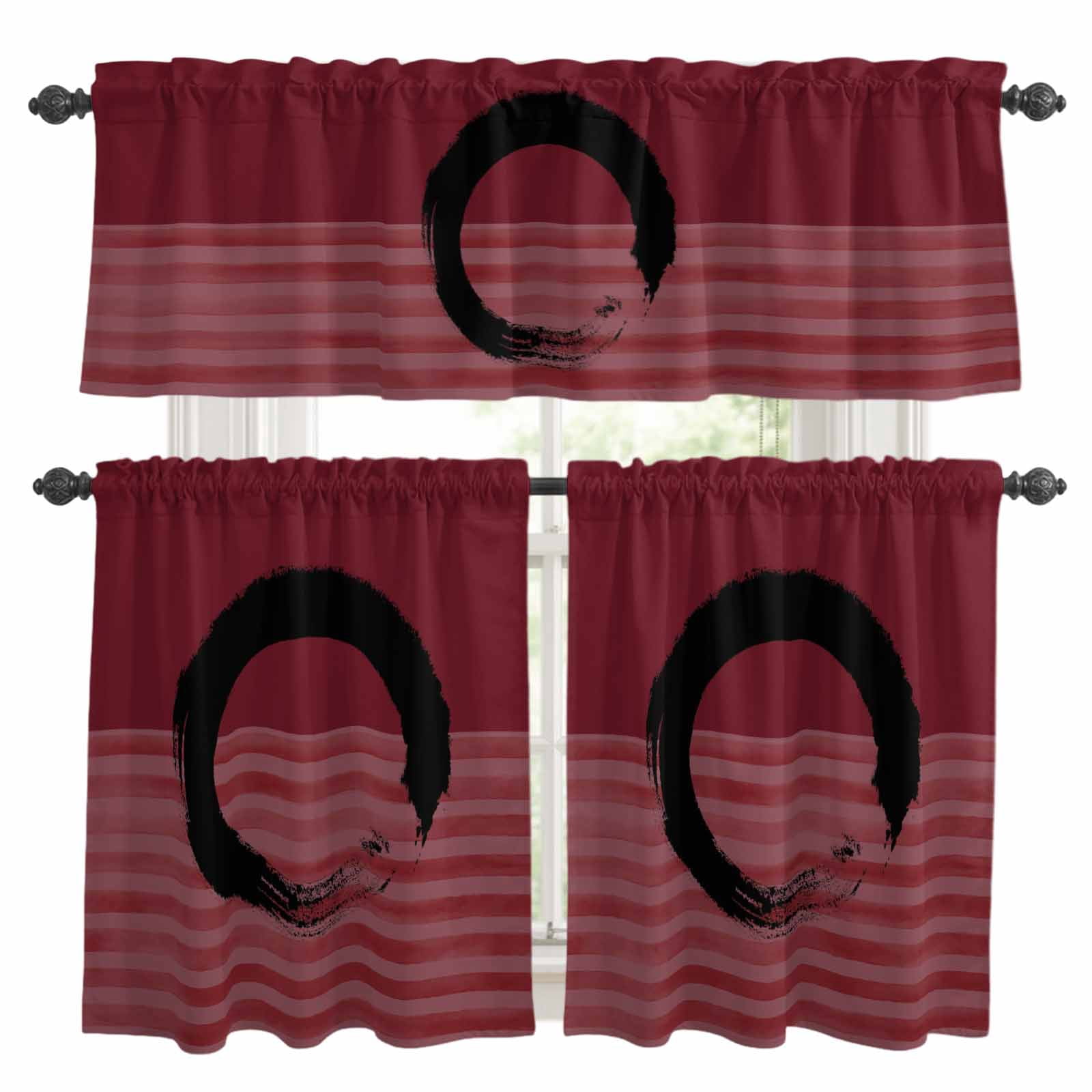 Black Circle Kitchen Curtains and Valances Set, Japanese Style Circle ...
