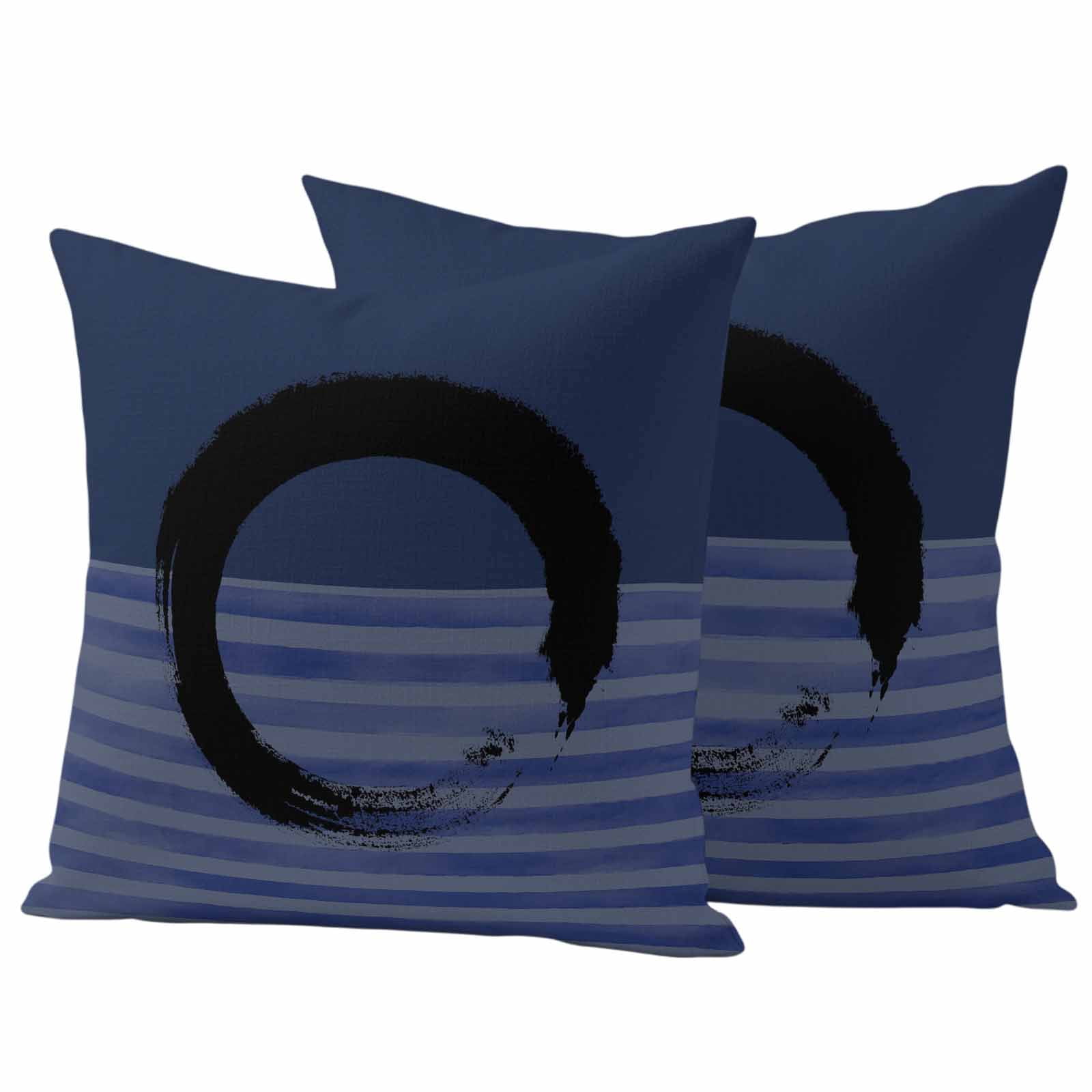 Black Circle Outdoor Pillow Covers Set of 2 Japanese Style Circle Blue ...