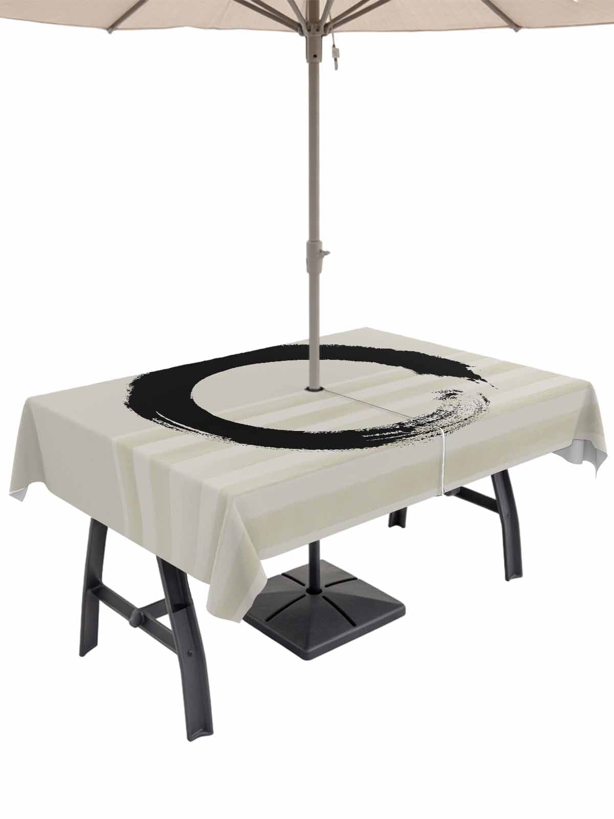Black Circle Rectangle Outdoor Tablecloth with Umbrella Hole Japanese ...