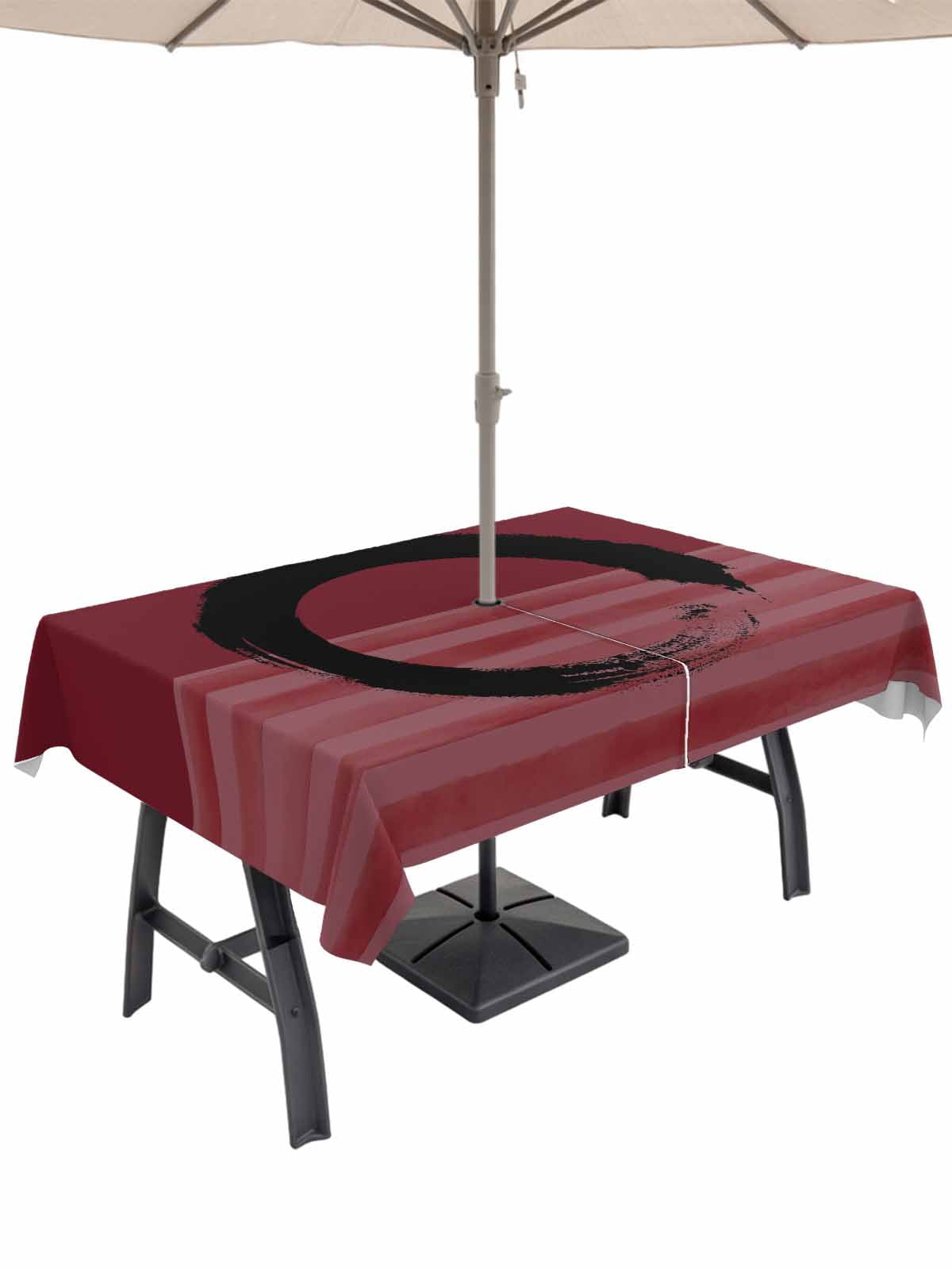 Black Circle Rectangle Outdoor Tablecloth with Umbrella Hole Japanese ...