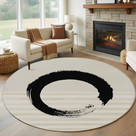 Black Circle Round Rugs for Living Room 5ft Japanese Style Circle Grey ...