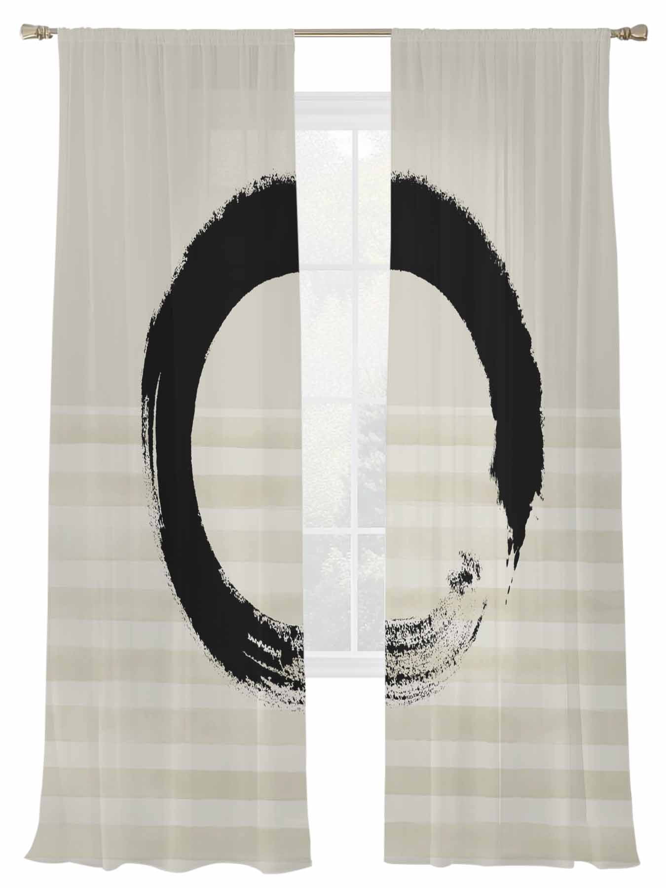 Black Circle Sheer Curtains 2 Panels Set Japanese Style Circle Grey ...