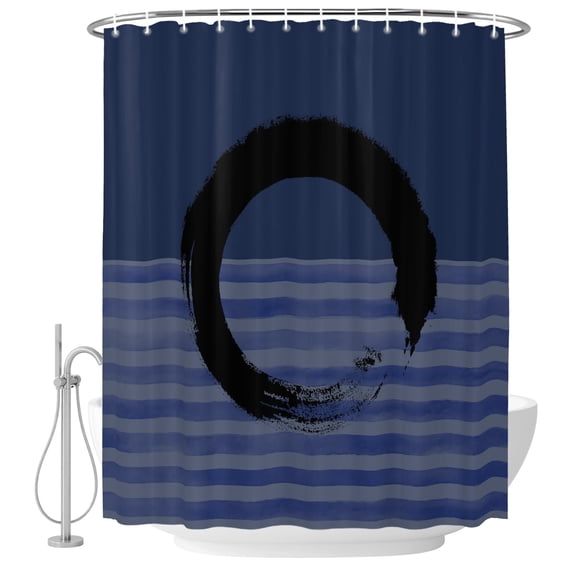 Black Circle Shower Curtain for Bathroom, Japanese Style Circle Blue ...