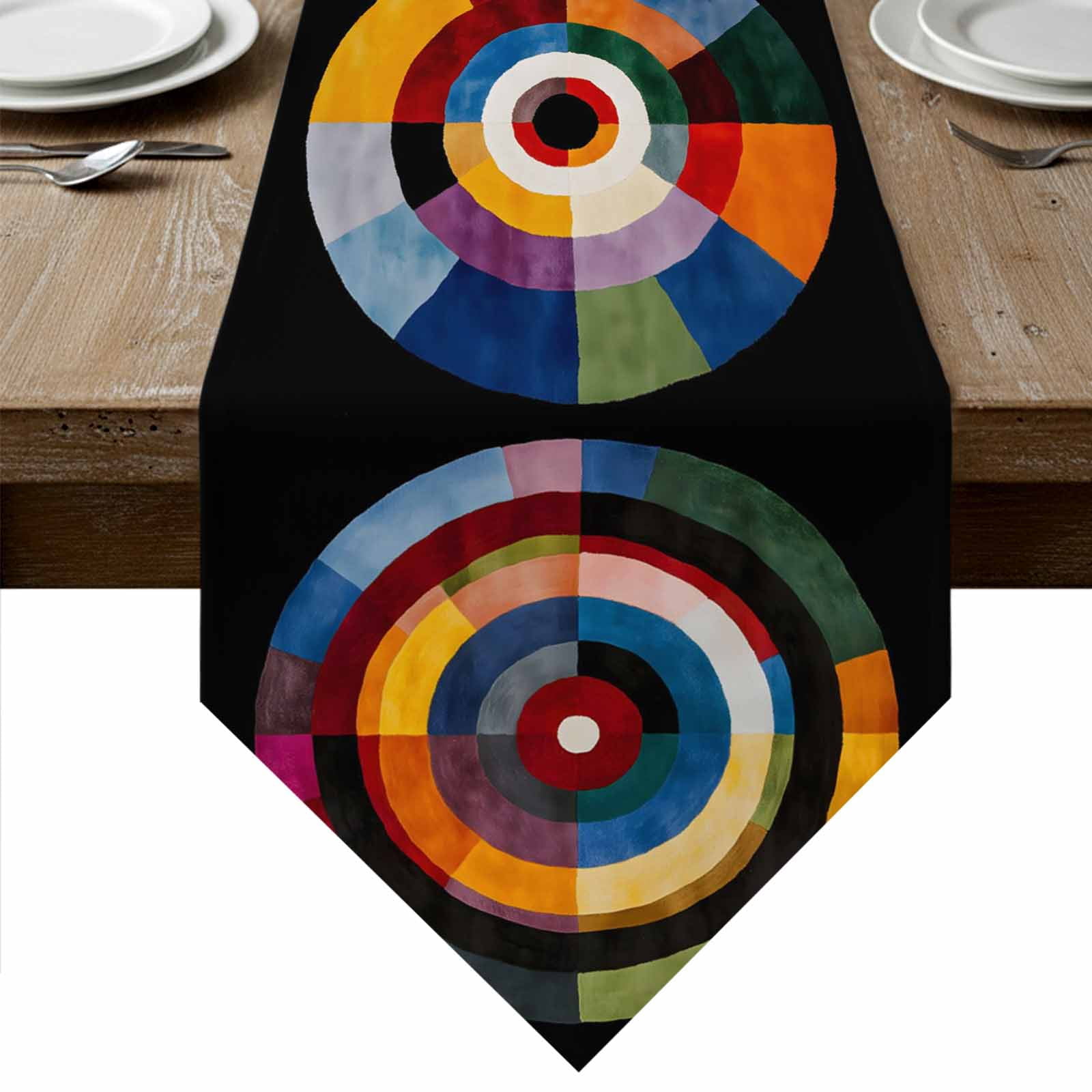 Black Circle Table Runner Linen Burlap Table Runner 72 Inches Long ...
