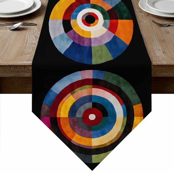 Black Circle Table Runner Linen Burlap Table Runner 72 Inches Long ...