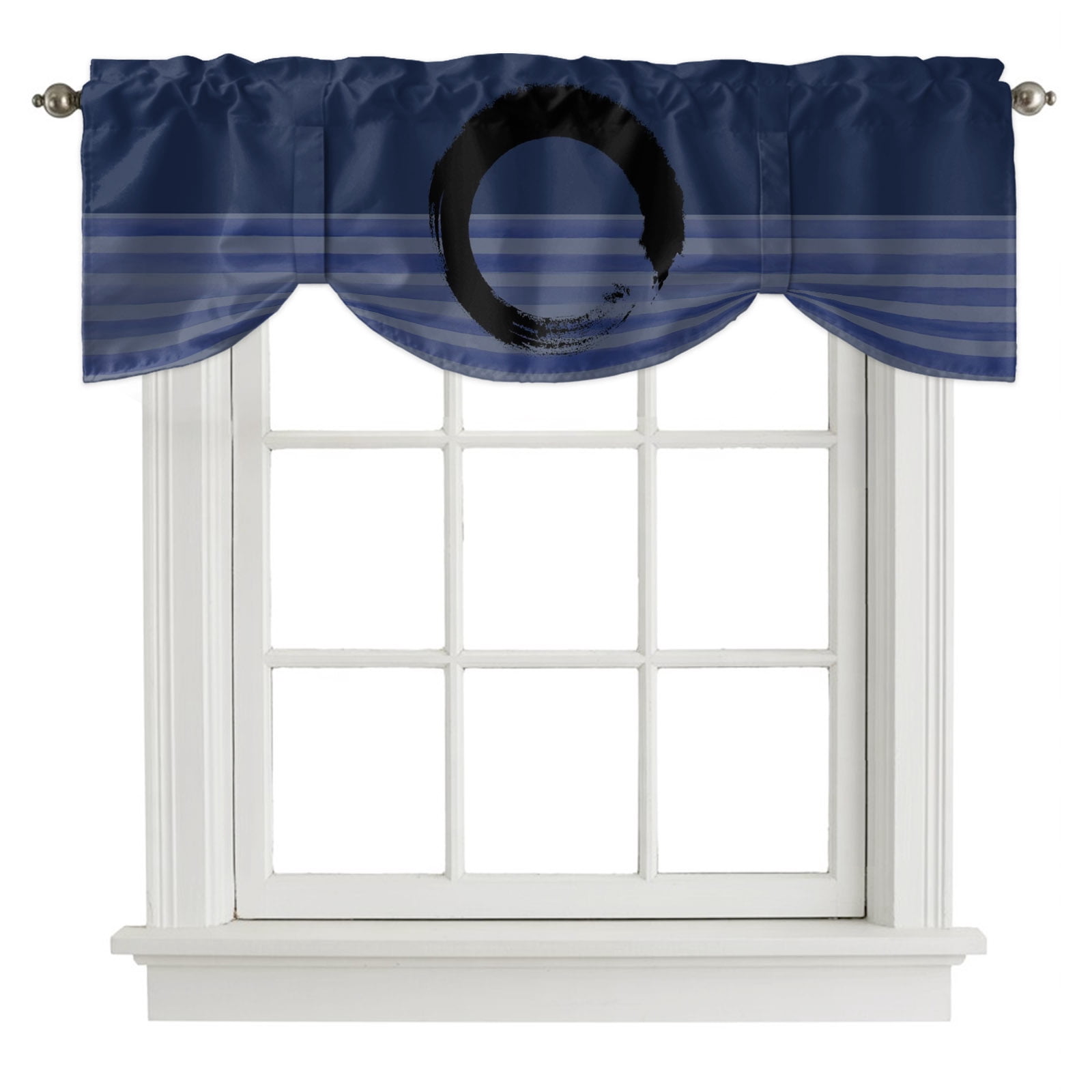 Black Circle Tie Up Valance Curtains Japanese Style Circle Blue Strips ...