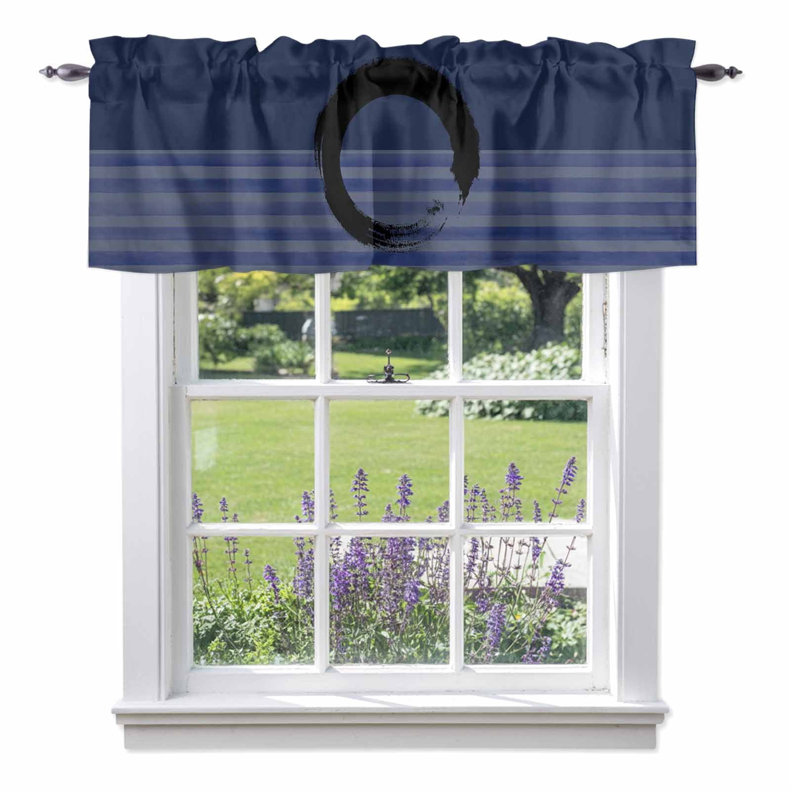 Black Circle Valances for Windows Japanese Style Circle Blue Strips ...