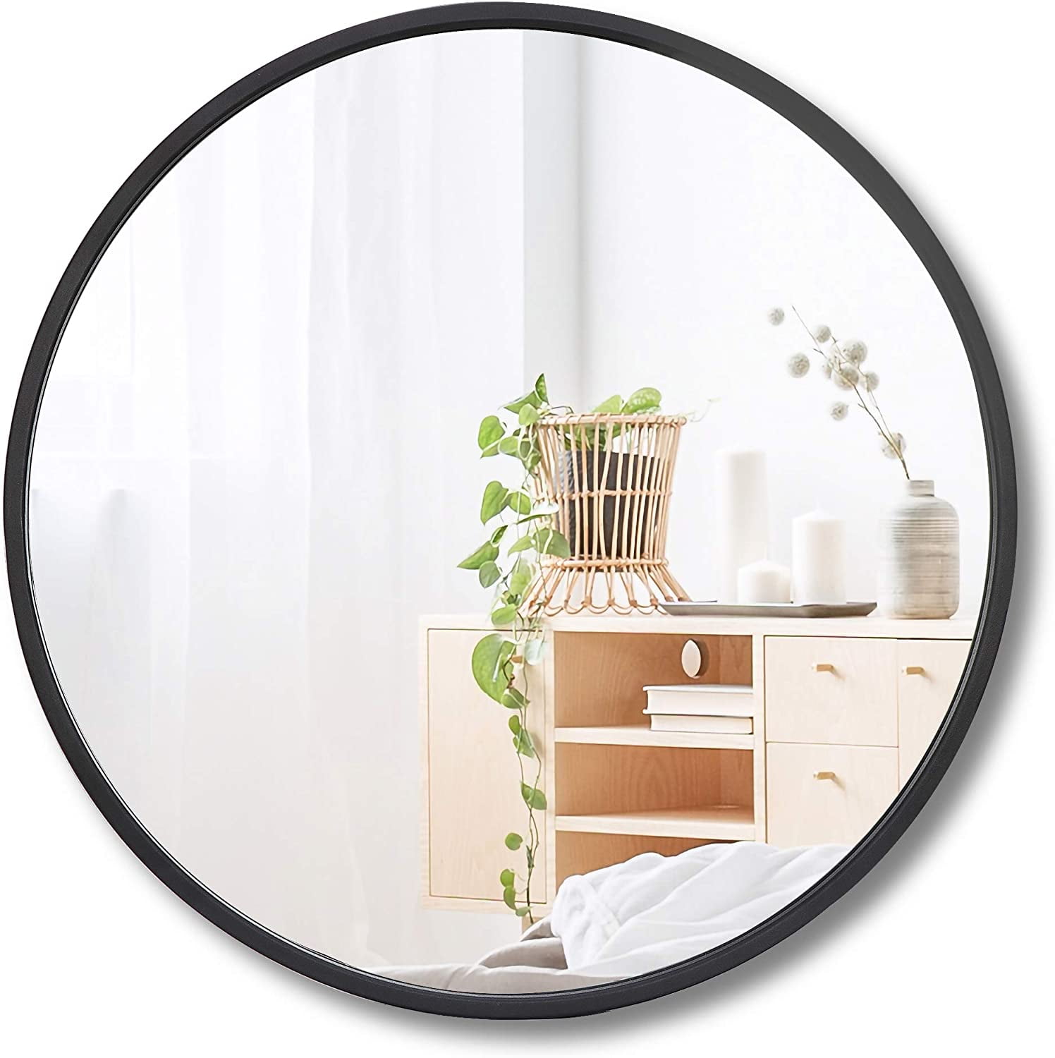 Black Circle Wall Mirror 18 Inch Round Mirror Black Metal Framed Wall ...