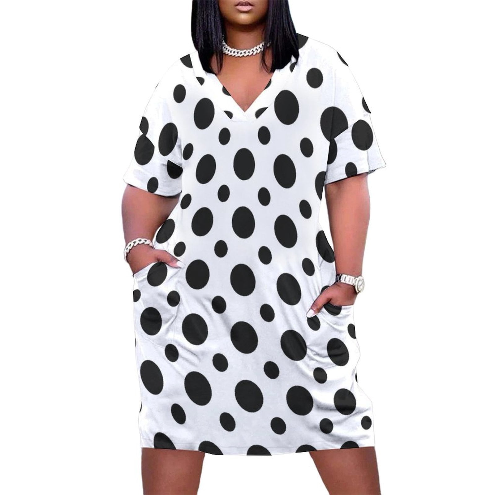 Black Circles Pattern Loose Pocket Dress Party Dresses for Women ...