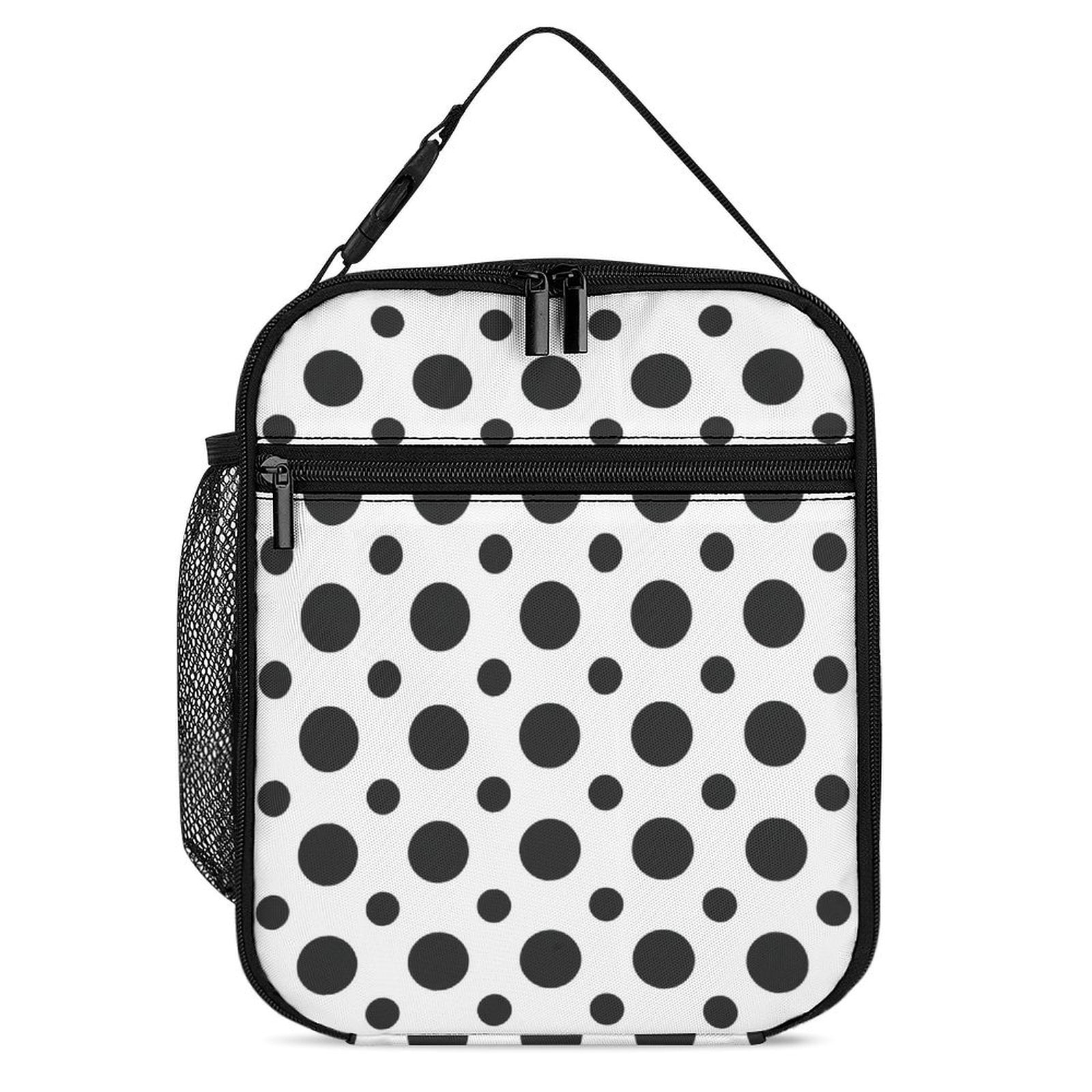 Black Circles Pattern Lunch Bag Women Portable Bento Box for Outdoor ...