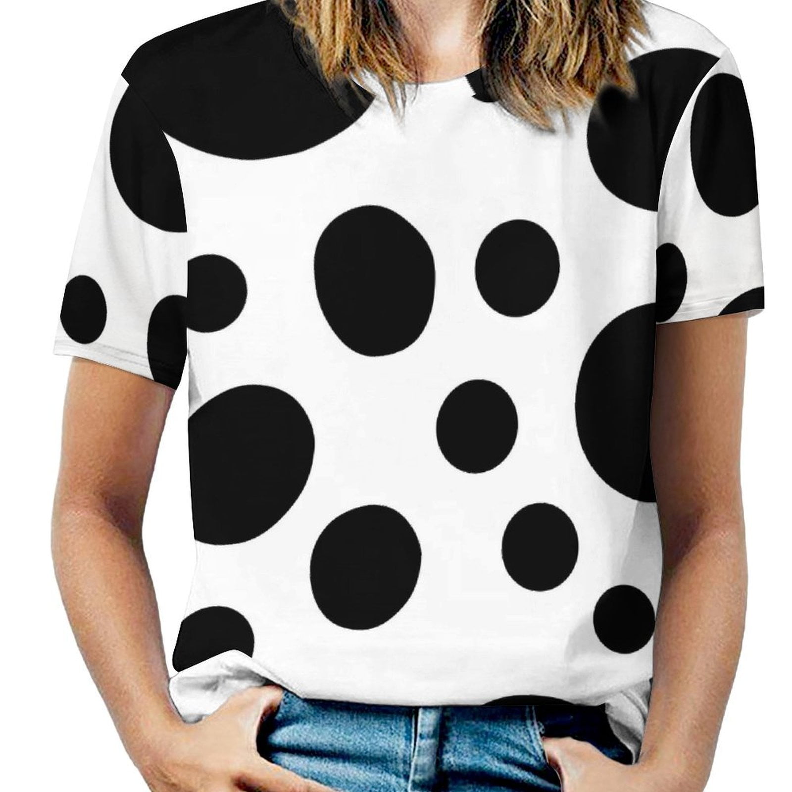 Black Circles White Background T Shirts Basic T-Shirt Short Sleeve Ladies Tee Shirt Summer ...