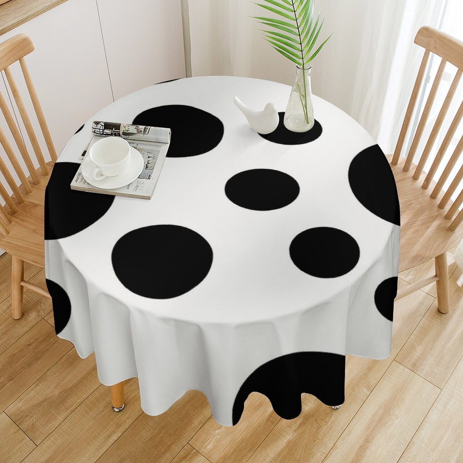 Black Circles White Background Table Cloth Round PVC Wedding Kitchen ...