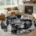 Black City 6FT Round Area Rugs for Living Room Retro Modern Abstract ...