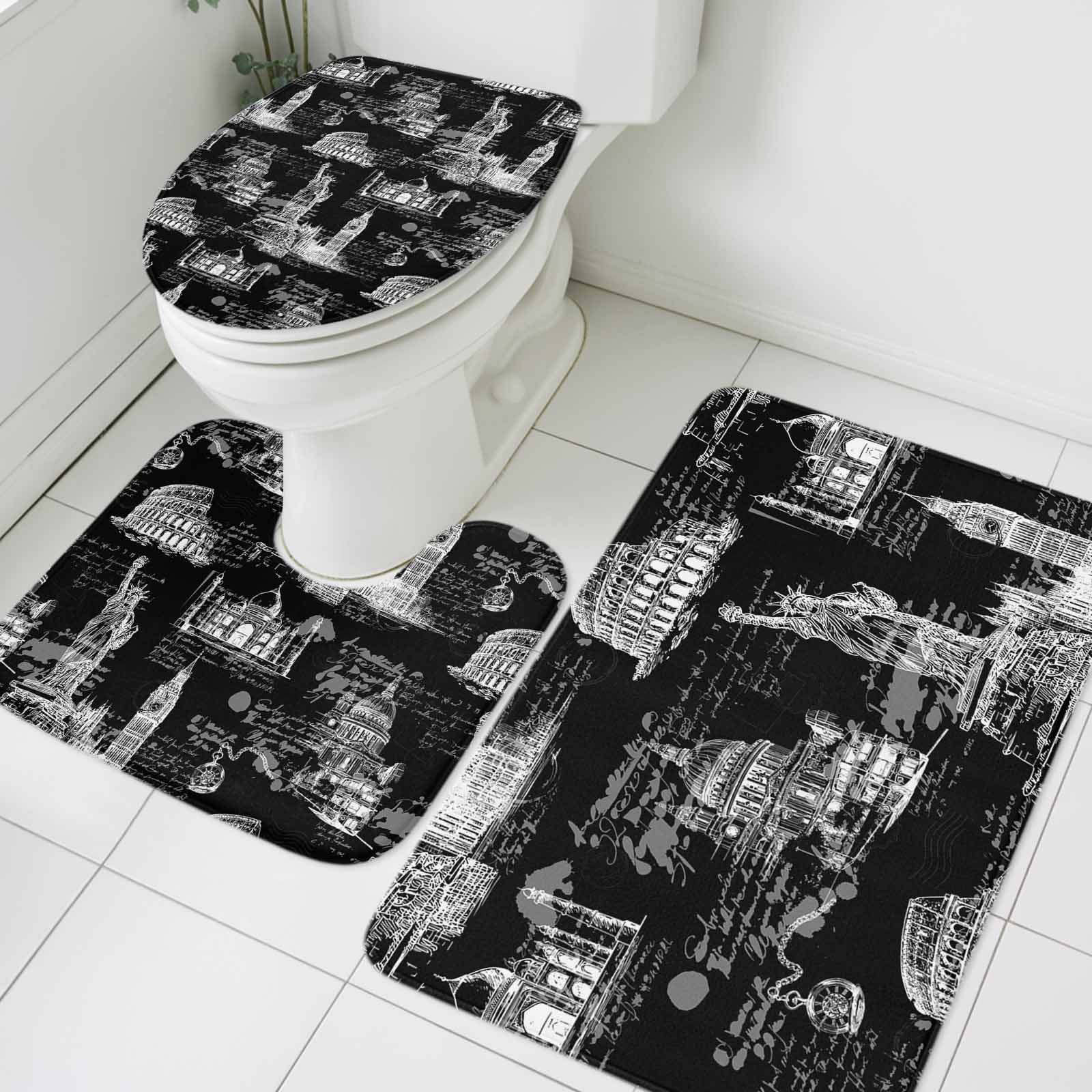 Black City Bathroom Rugs Set Retro Modern Abstract Black Architecture ...