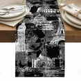 Black City Cotton Linen Table Runner Retro Modern Abstract Black White ...