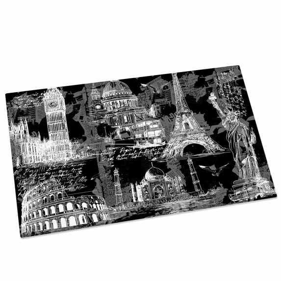 Black City Door Mat 18x30 Inch Retro Modern Abstract Black White ...