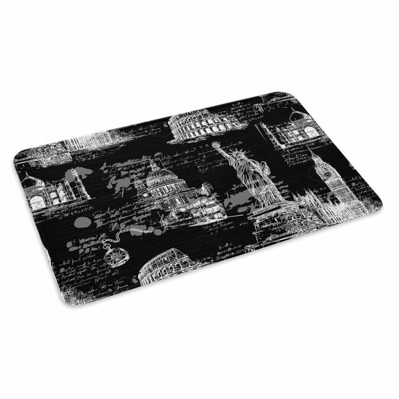 Black City Doormat Retro Modern Abstract Black Architecture Non Slip ...