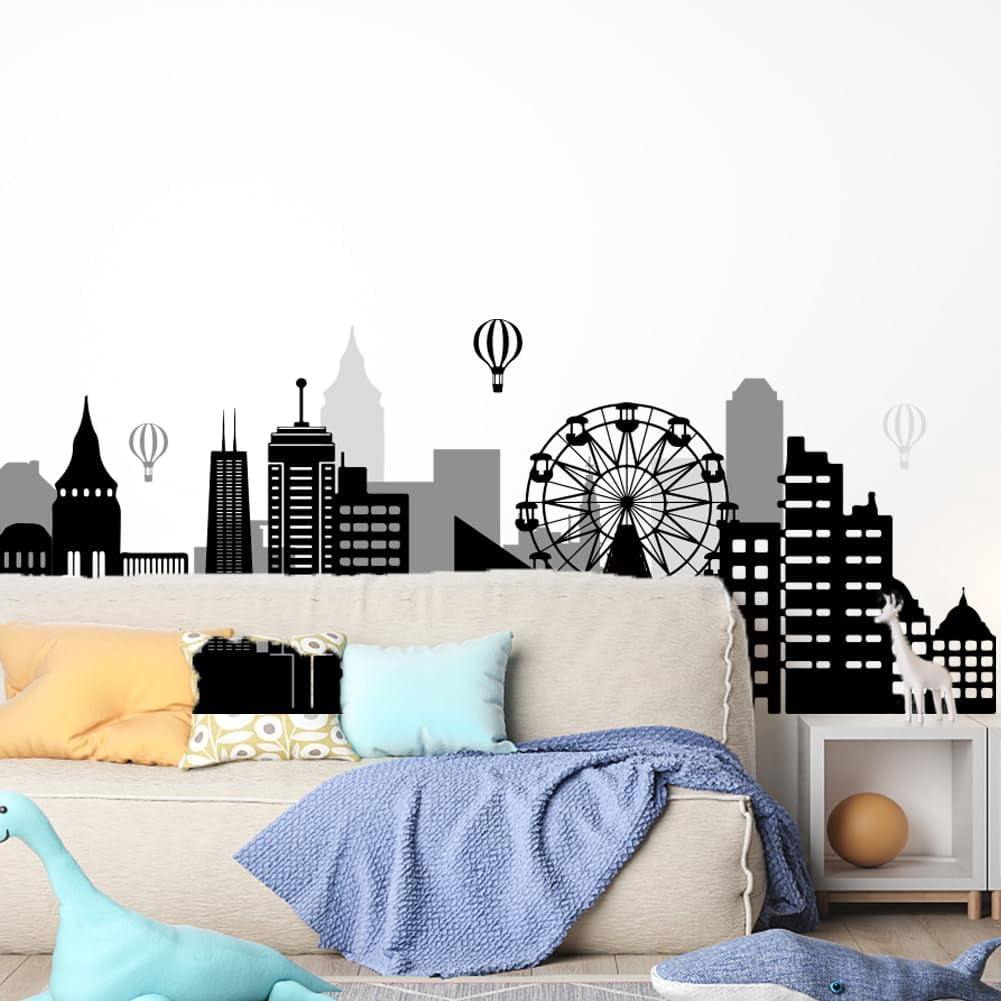 Black Cityscape Wall Stickers City Silhouette Wall Decal Cityscape ...