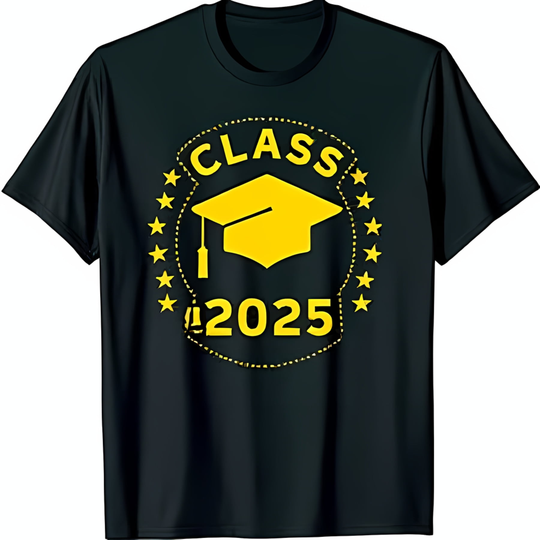 Black Class of 2025 T-Shirt with Graduation & Star Circle Design ...