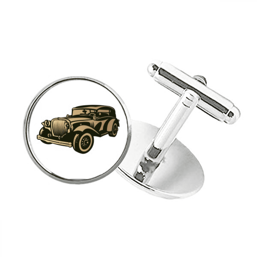 Black Classic Cars Outline Pattern Round Button Cuff Clip Stud ...