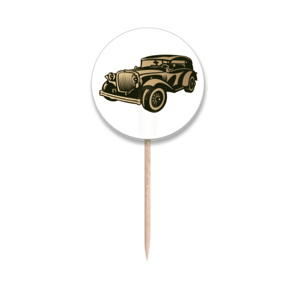 Black Classic Cars Outline Pattern Toothpick Flags Round Labels Party ...
