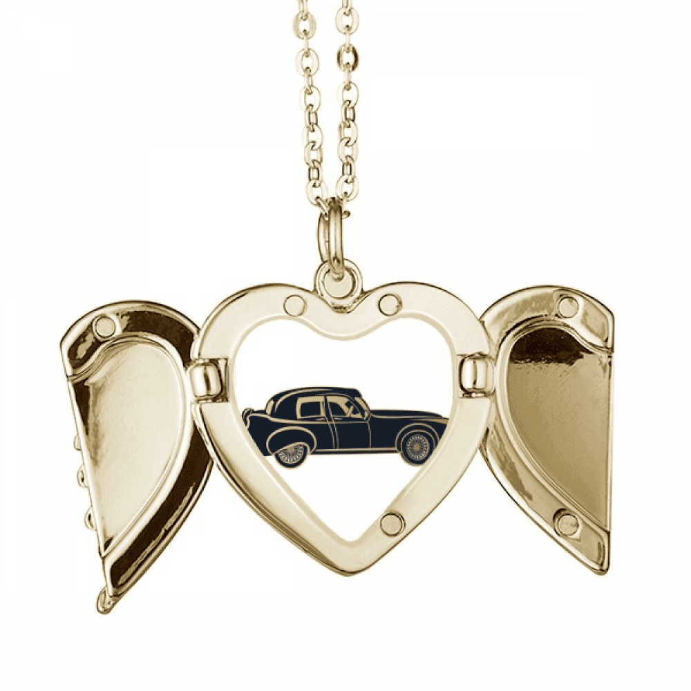 Black Classic Cars Pattern Outline Folded Wings Peach Heart Pendant ...