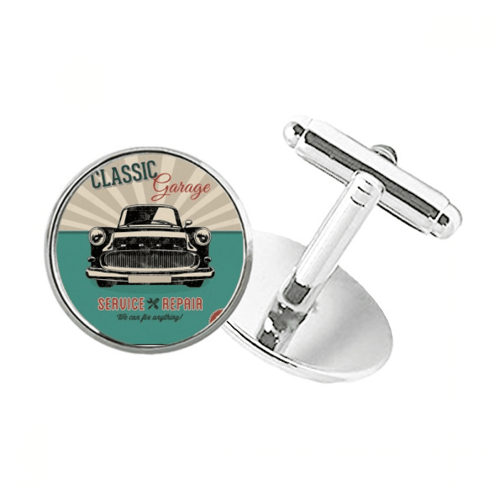 Black Classic Cars Repair Pattern Round Button Cuff Clip Stud Cufflinks ...