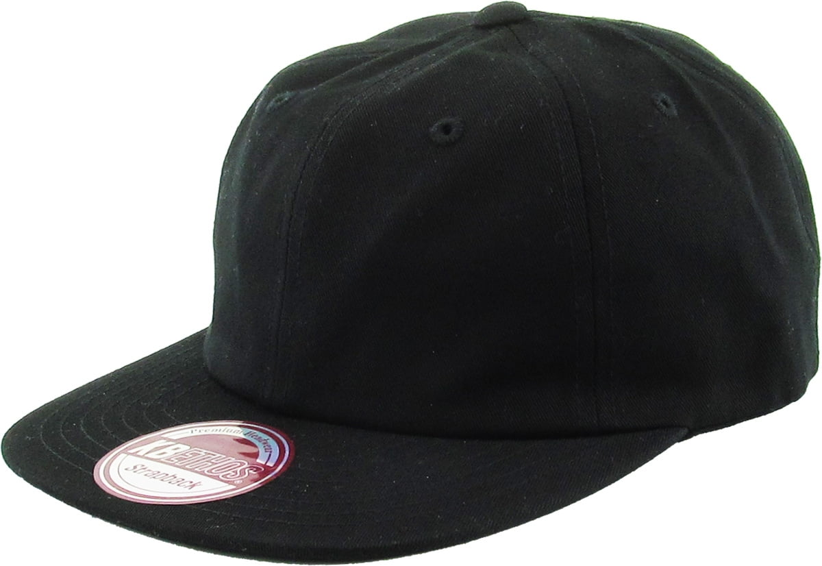 Black Classic Cotton Flat Brim Unconstructed Baseball Cap Adjustable ...