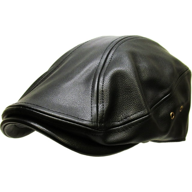 KBW Black Classic PU Leather Newsboy Cap, Gatsby Ivy Golf Driving Hat ...