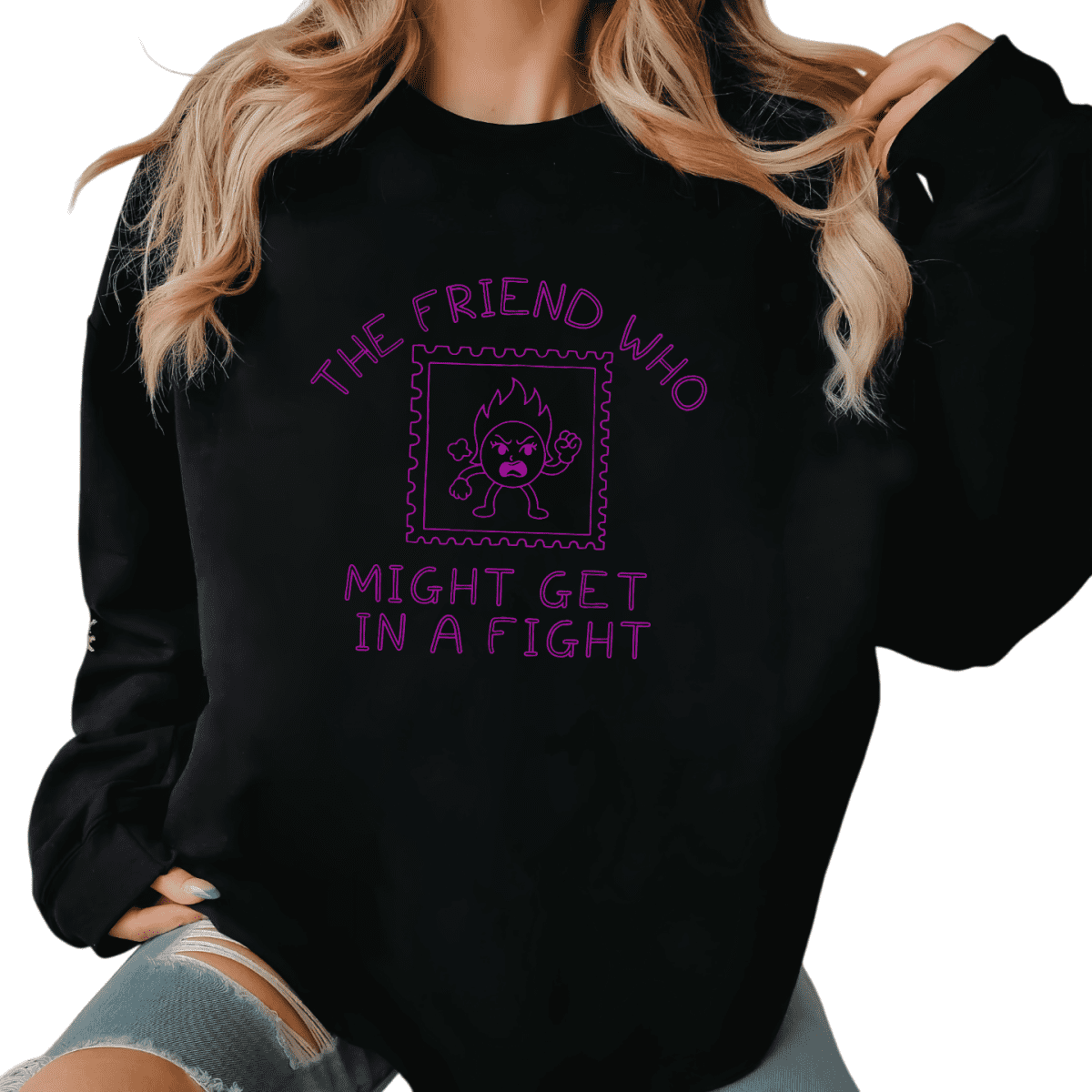 Black Classic Print Sweatshirt Graphic Sweatshirt S-3XL Pink Angry ...