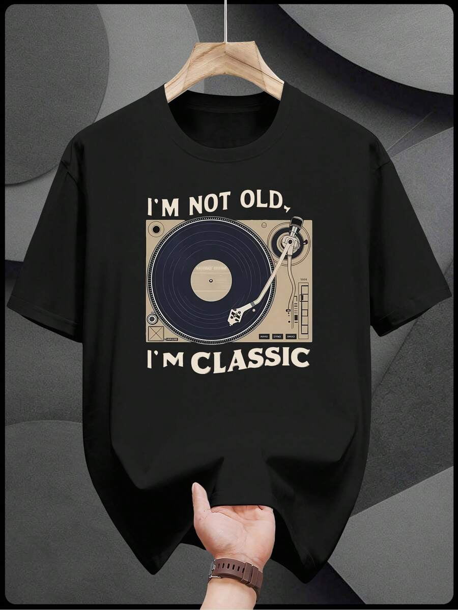 Black Classic Turntable Graphic T-Shirt, Oversized Loose Fit Cotton ...
